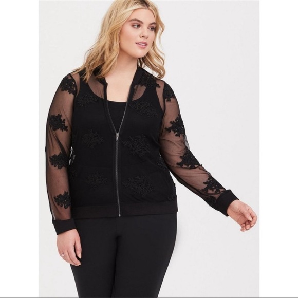 torrid | Jackets & Coats | Torrid Black Sheer Mesh Floral Bomber Jacket ...
